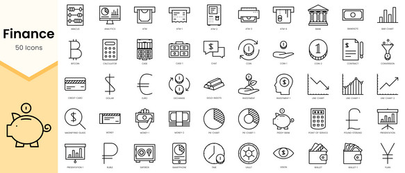 Set of finance icons simple line art style Vector Image