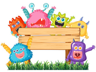 Cute monsters in a space-themed frame Royalty Free Vector