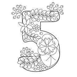 Number 5 coloring book for adults Royalty Free Vector Image