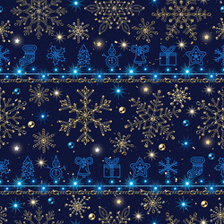 Blue christmas pattern with lights snowflake icons