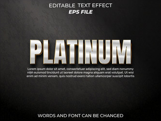 Platinum text effect font editable typography 3d Vector Image
