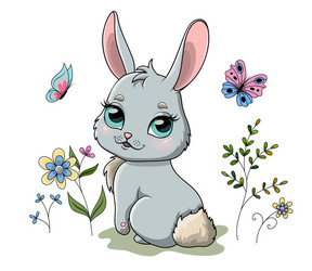 Cute cartoon rabbit with flowers Royalty Free Vector Image