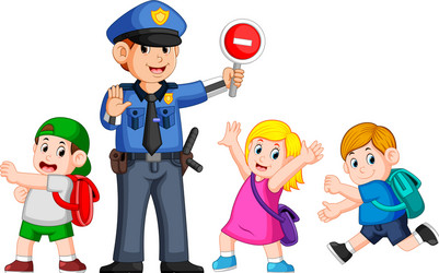Children cross the road while police stop Vector Image