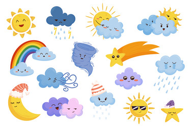 Cartoon weather characters in different moods Vector Image