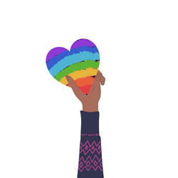 Hand holding rainbow heart equality togetherness Vector Image