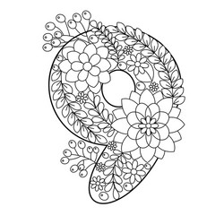 Floral number 9 Royalty Free Vector Image - VectorStock