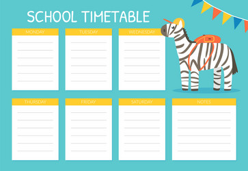 Weekly planner timetable for elementary school Vector Image