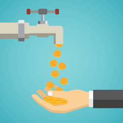 Money coins flows to hand from tap Royalty Free Vector Image