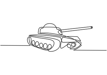 Tank one line drawing an army fighting vehicle Vector Image