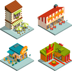 Isometric low poly fast food restaurant Royalty Free Vector