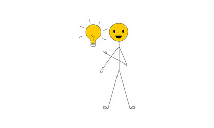 Stick figure having a creative idea with light Vector Image