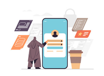 Businesswoman entering passcode in personal Vector Image