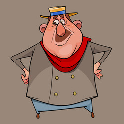 Cartoon funny fat man smiling showing his hand Vector Image
