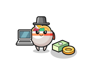 Mascot of meatball bowl as a hacker Royalty Free Vector
