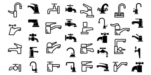 Faucet icons set white background Royalty Free Vector Image