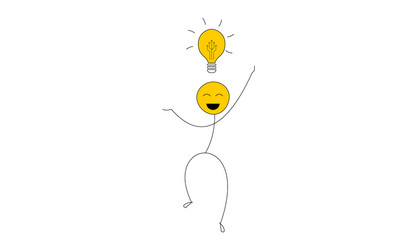 Stick figure having a creative idea with light Vector Image
