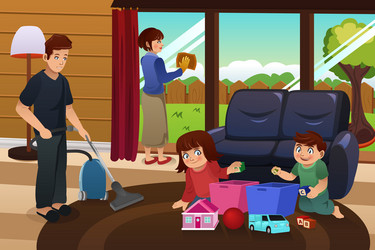 Kids cleaning home children housework activity Vector Image