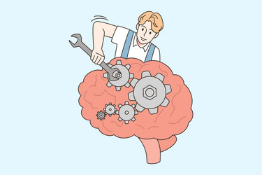Man with instruments fix brain Royalty Free Vector Image