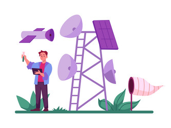 Scientist meteorologist outdoor card with cartoon Vector Image