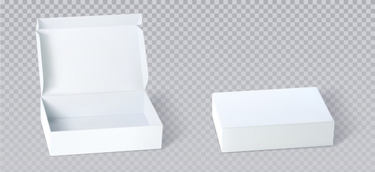 White closed and open cardboard box mockup Vector Image