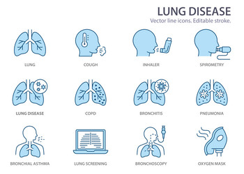 Lung disease icons such as copd cough Royalty Free Vector