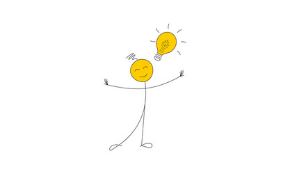 Stick figure having a creative idea with light Vector Image
