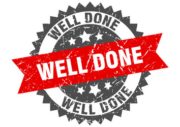 Well done 3d gold badge with red ribbon Royalty Free Vector