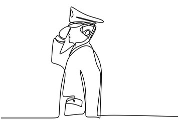 Continuous line drawing of uniformed police Vector Image