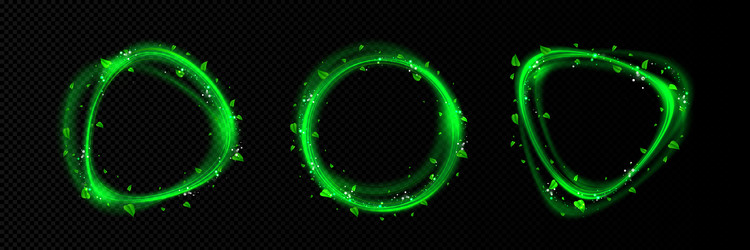 Green light effect circle frame with leaf Vector Image