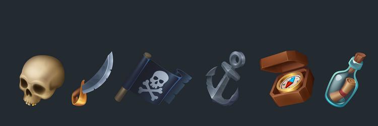 Pirate game ui icons cartoon set Royalty Free Vector Image