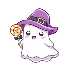Cute ghost wearing witch hat costume clipart Vector Image