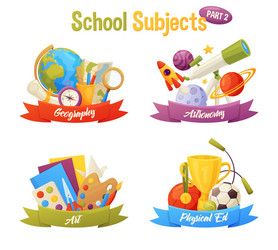 Cartoon school supplies collection set Royalty Free Vector