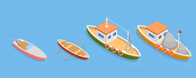 3d isometric flat set of sailing boats Royalty Free Vector