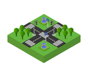 Isometric road intersection in on a white Vector Image