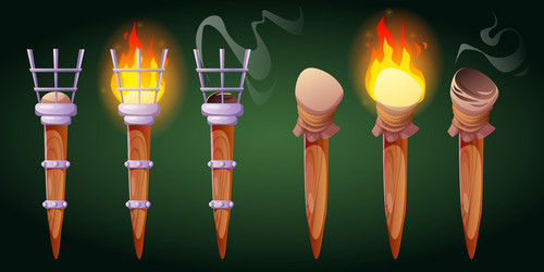 Burning fire on old torch animation sprite Vector Image