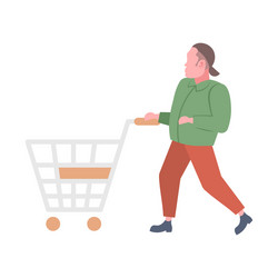 Happy male customer pushing shopping trolley Vector Image