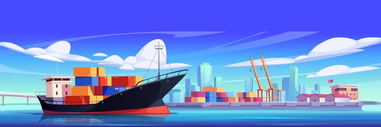 Cartoon cargo dock industrial sea shipping port Vector Image