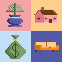 Pixel art four items Royalty Free Vector Image
