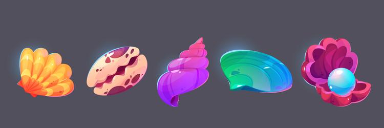 Sea or ocean shell game ui icon collection Vector Image