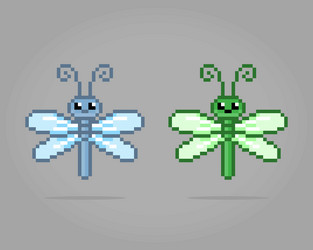 Pixel 8 bit dragonfly animal pixels for game Vector Image