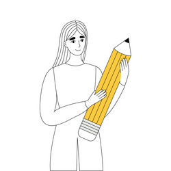 Young woman holding big pencil Royalty Free Vector Image