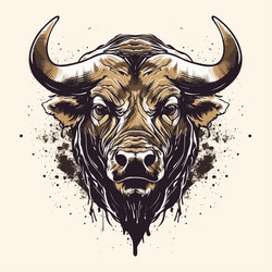 Mad bull in fire flames brush style Royalty Free Vector