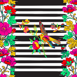 Seamless exotic bird flying and botanical border Vector Image