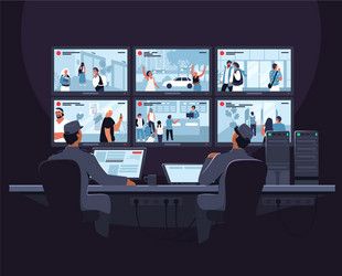 Man security worker monitoring cctv system Vector Image