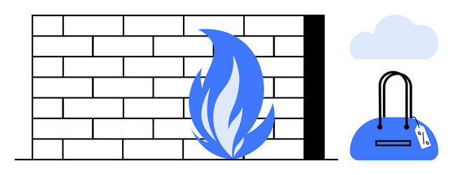 Firewall concept with brick wall and blue flame Vector Image