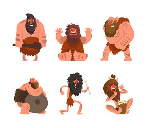 Primitive caveman and troglodyte with beard and Vector Image