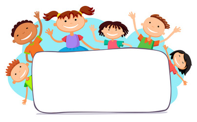 Kids peeping behind placard Royalty Free Vector Image