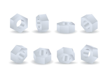 3d nut in various angles nuts top view side Vector Image