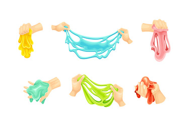 Human hands playing colorful slime set homemade Vector Image