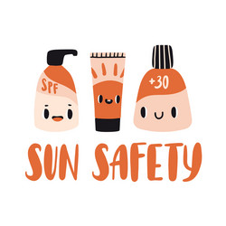 Sun safety cute cartoon set with cosmetic Vector Image
